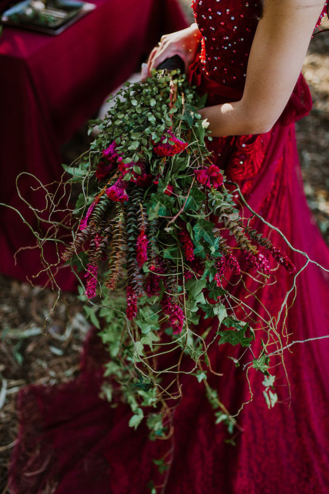 Dramatic Red and Black Forest Wedding full of Mystery + Magic